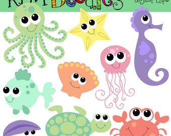 KPM Bright Sea Creatures Digital Clip Art - Etsy