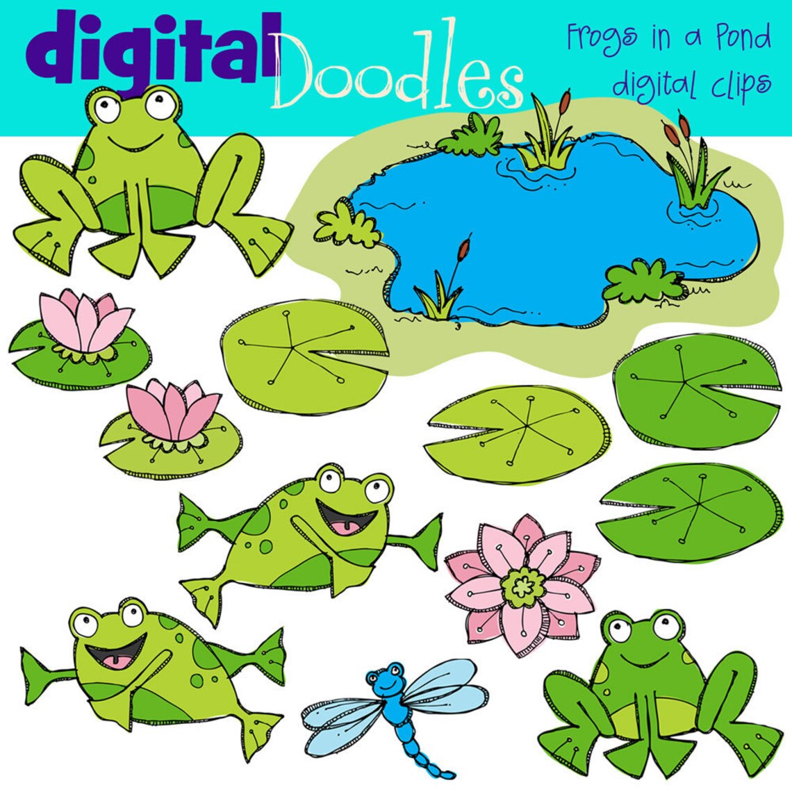 KPM Frogs in a Pond Digital Clipart Clip Art - Etsy