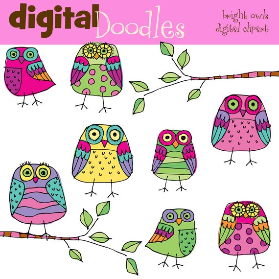KPM Bright Owls Digital Clipart | Etsy