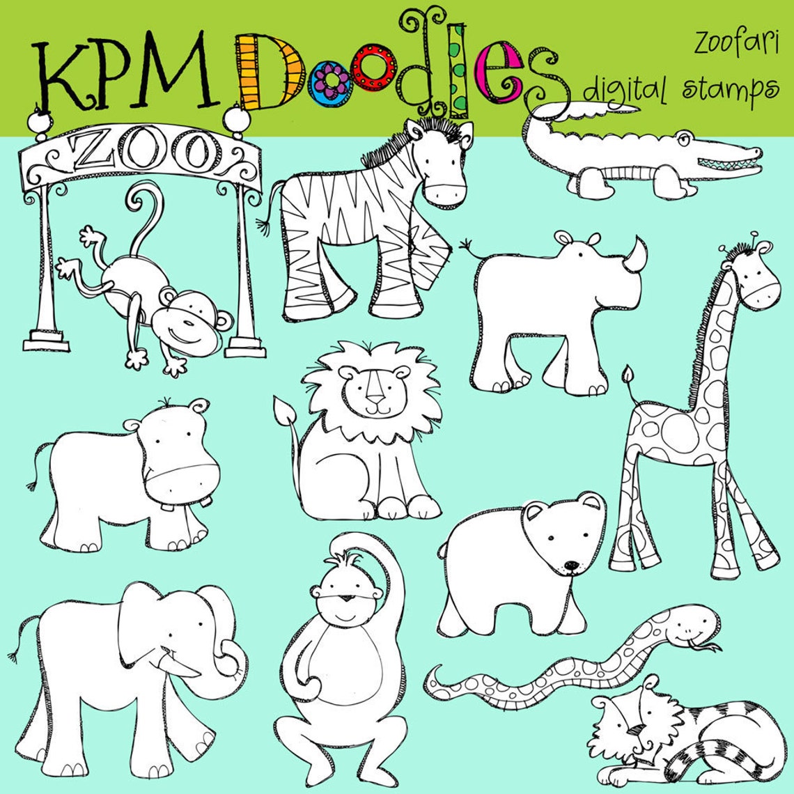 KPM Zoofari Digital Black Line Stamp - Etsy