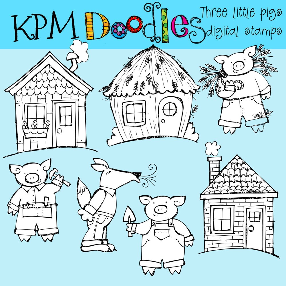 KPM Three Pigs Digital Blackline Stamps - Etsy
