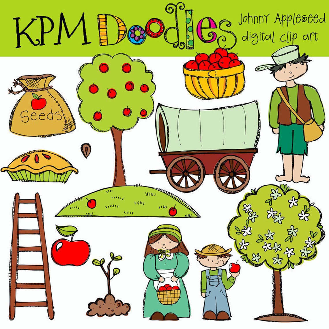 KPM Johnny Appleseed Digital Clipart COMBO - Etsy