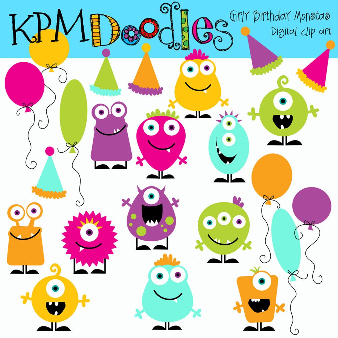 KPM Girly Birthday Monsters Digital Clipart - Etsy