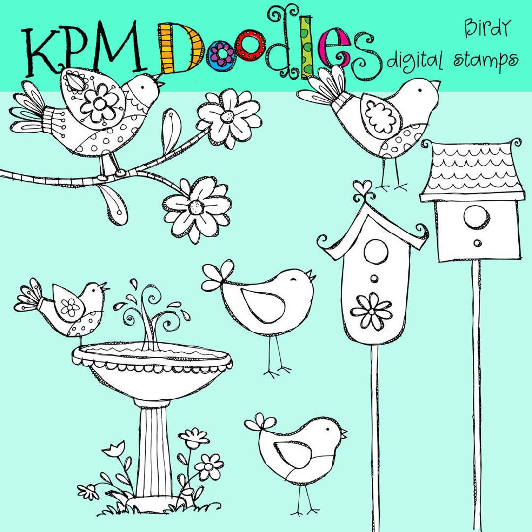 KPM Birdy Digital Black Line Stamps - Etsy