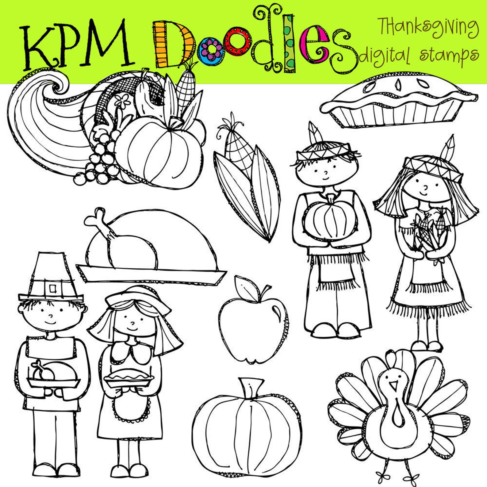 KPM Thanksgiving Digital Clip Art Black Line - Etsy