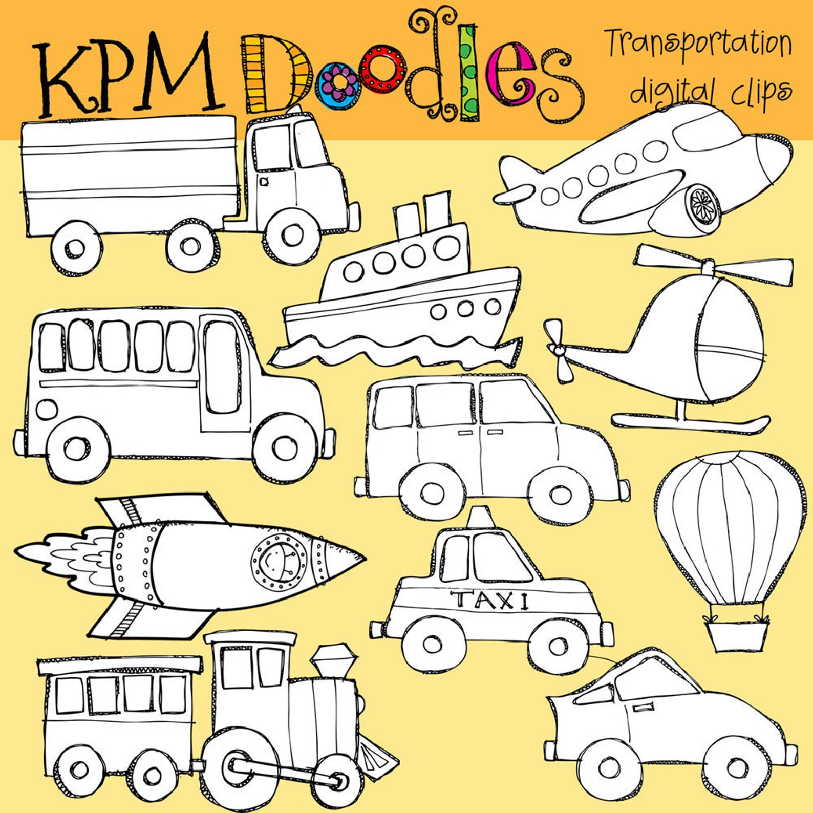 KPM Transportation Digital Black Line Stamps - Etsy