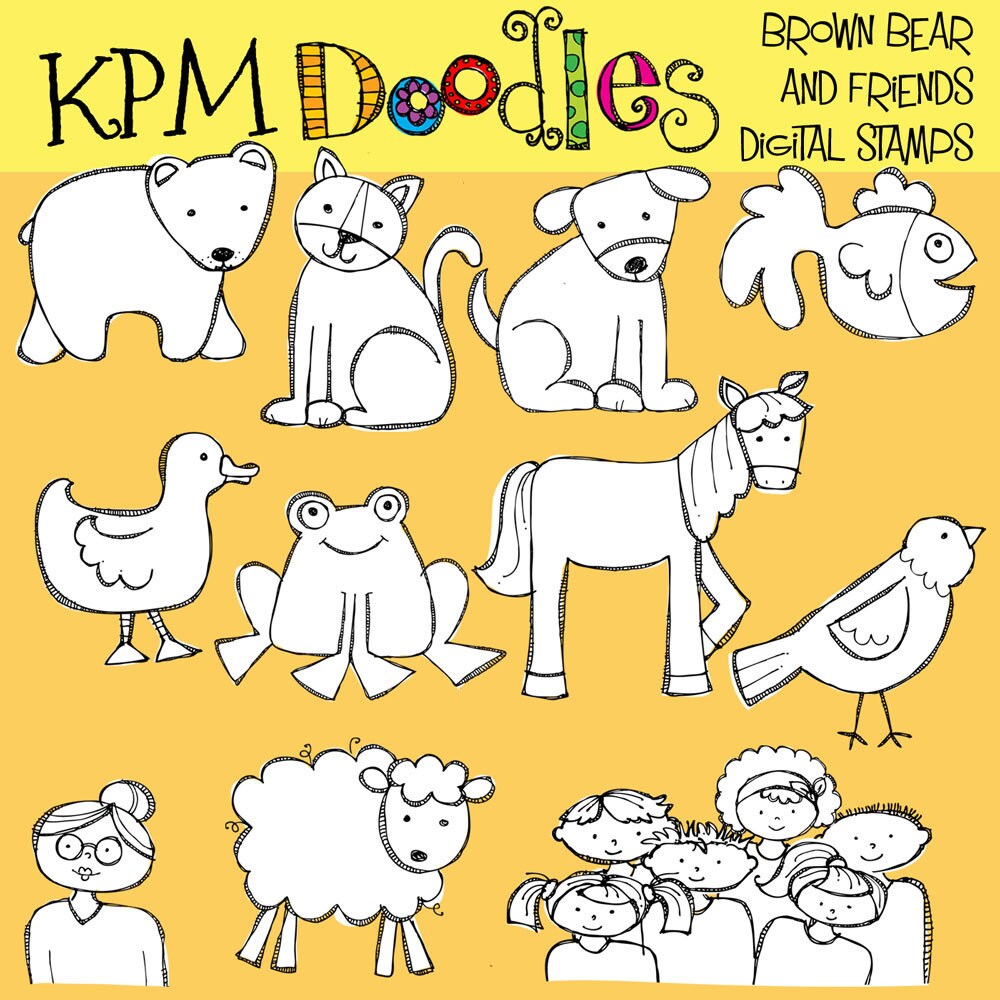 KPM Brown Bear and Friends Digital Blackline Stamps - Etsy