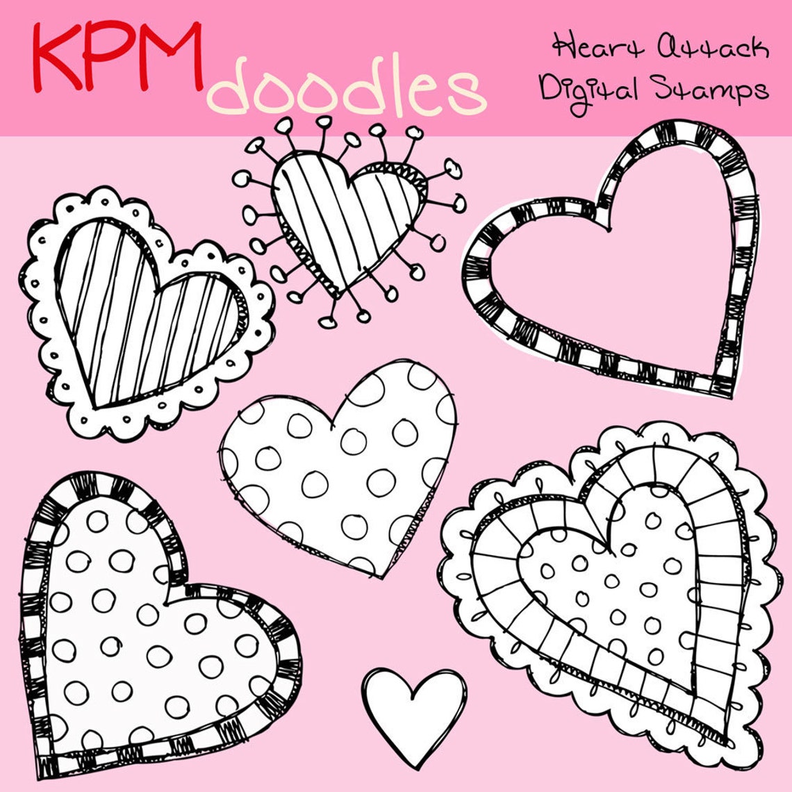 KPM Heart Attack Digital Black Line Stamps - Etsy