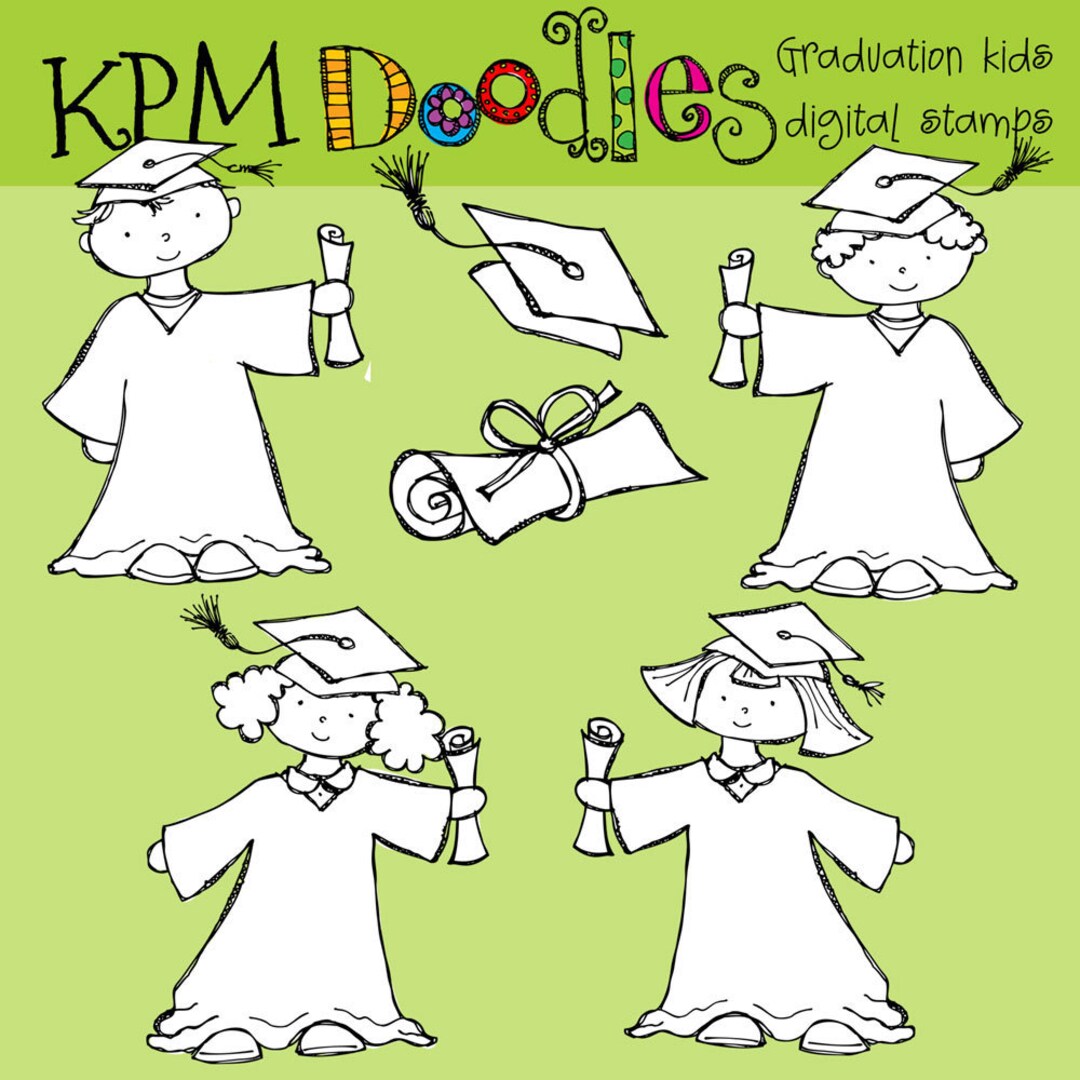 KPM Graduation Kids Digital Black Line Stamps - Etsy