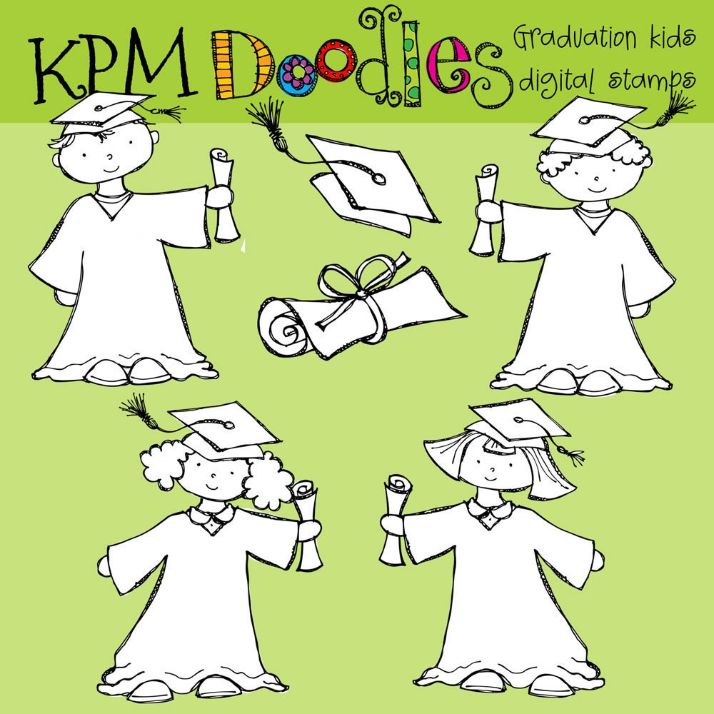 KPM Graduation Kids Digital Black Line Stamps - Etsy