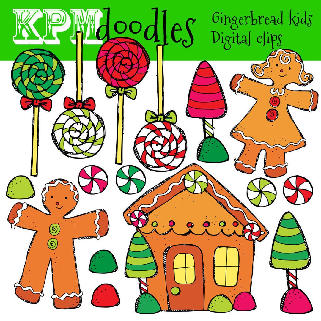 COMBO Gingerbread Kids Digital Clip Art and Black Line Stamps - Etsy