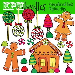 COMBO Gingerbread Kids Digital Clip Art and Black Line Stamps - Etsy