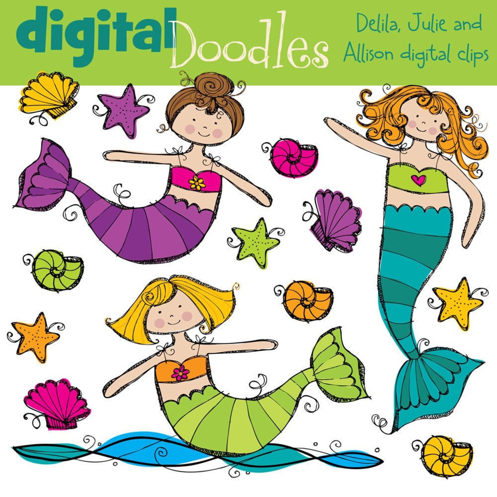 KPM Mermaids Digital Clip Art Set 1 - Etsy