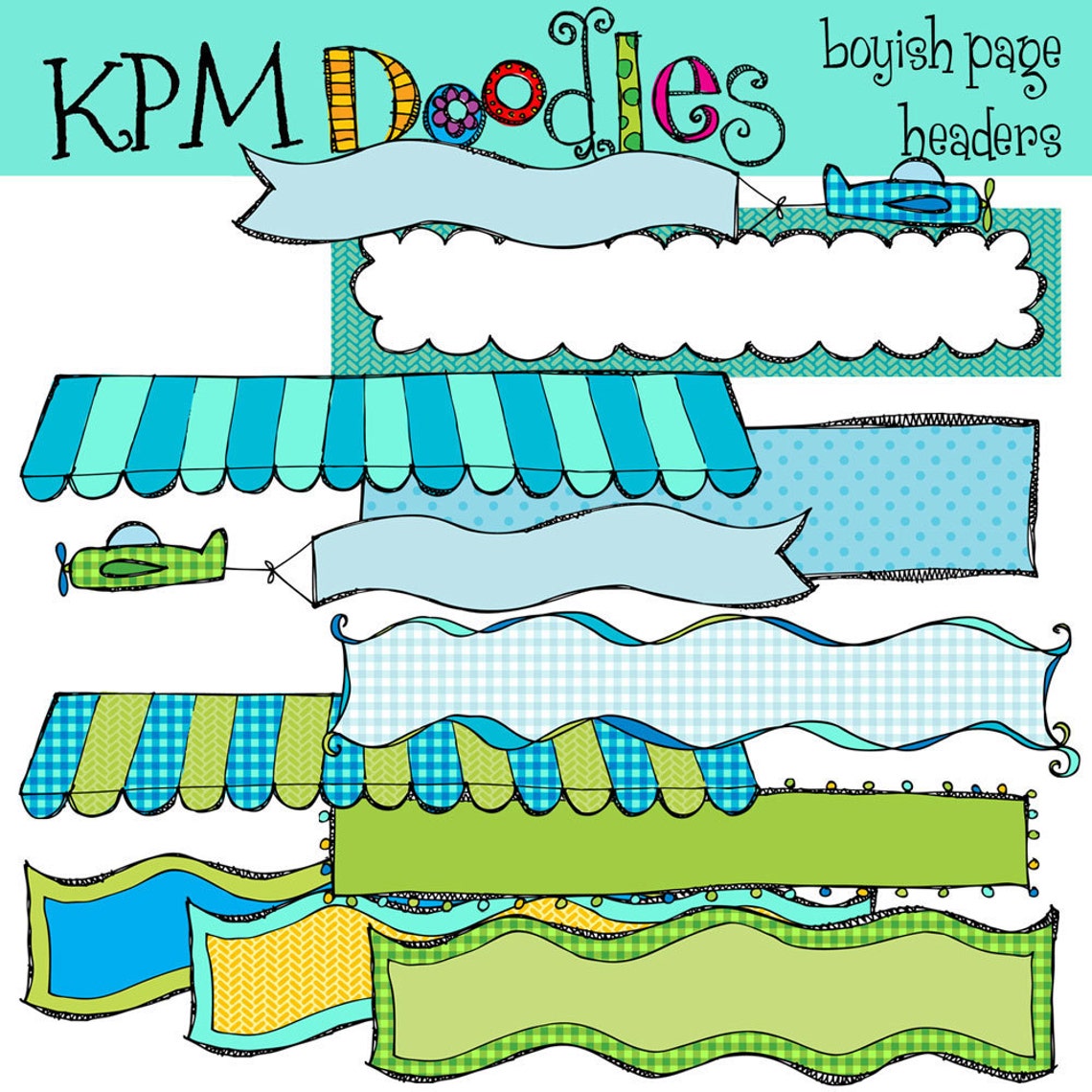 KPM Blues and Greens Page Headers Banners Digital Clipart - Etsy