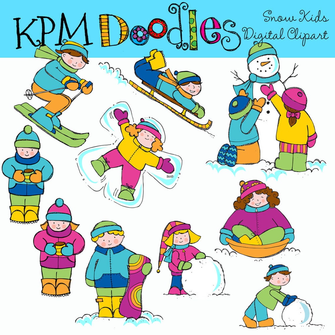 KPM Snow Kids Digital Clip Art - Etsy