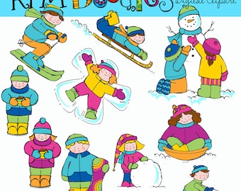 COMBO Snow Kids Digital Clip Art and Stamps | Etsy