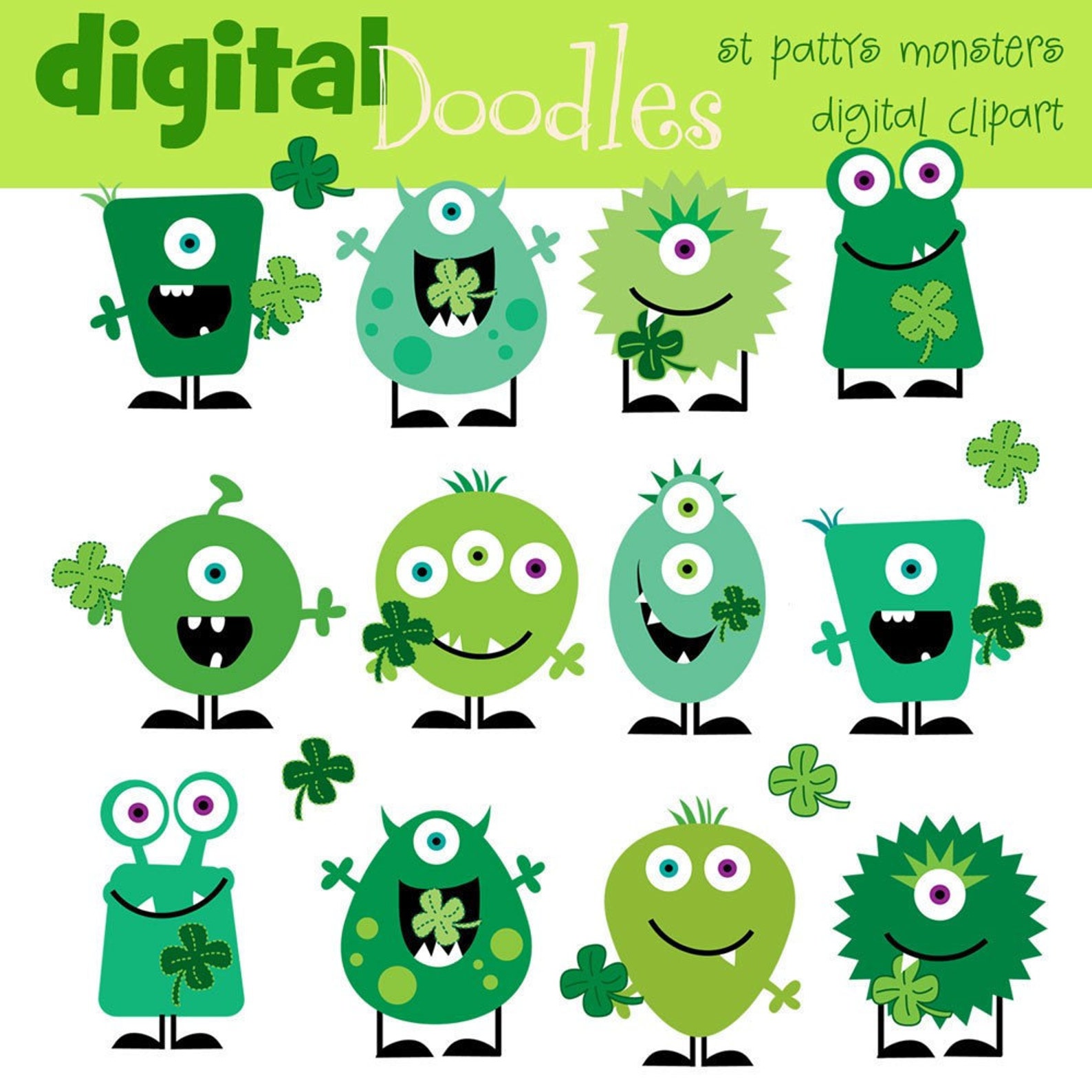 KPM St Patricks Monsters Digital Clip Art - Etsy