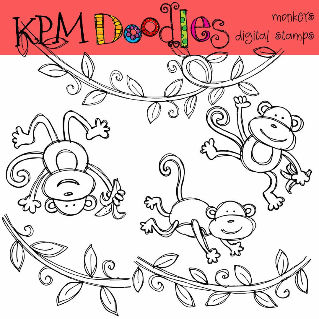 Monkey Business Digital Black Line Stamps - Etsy