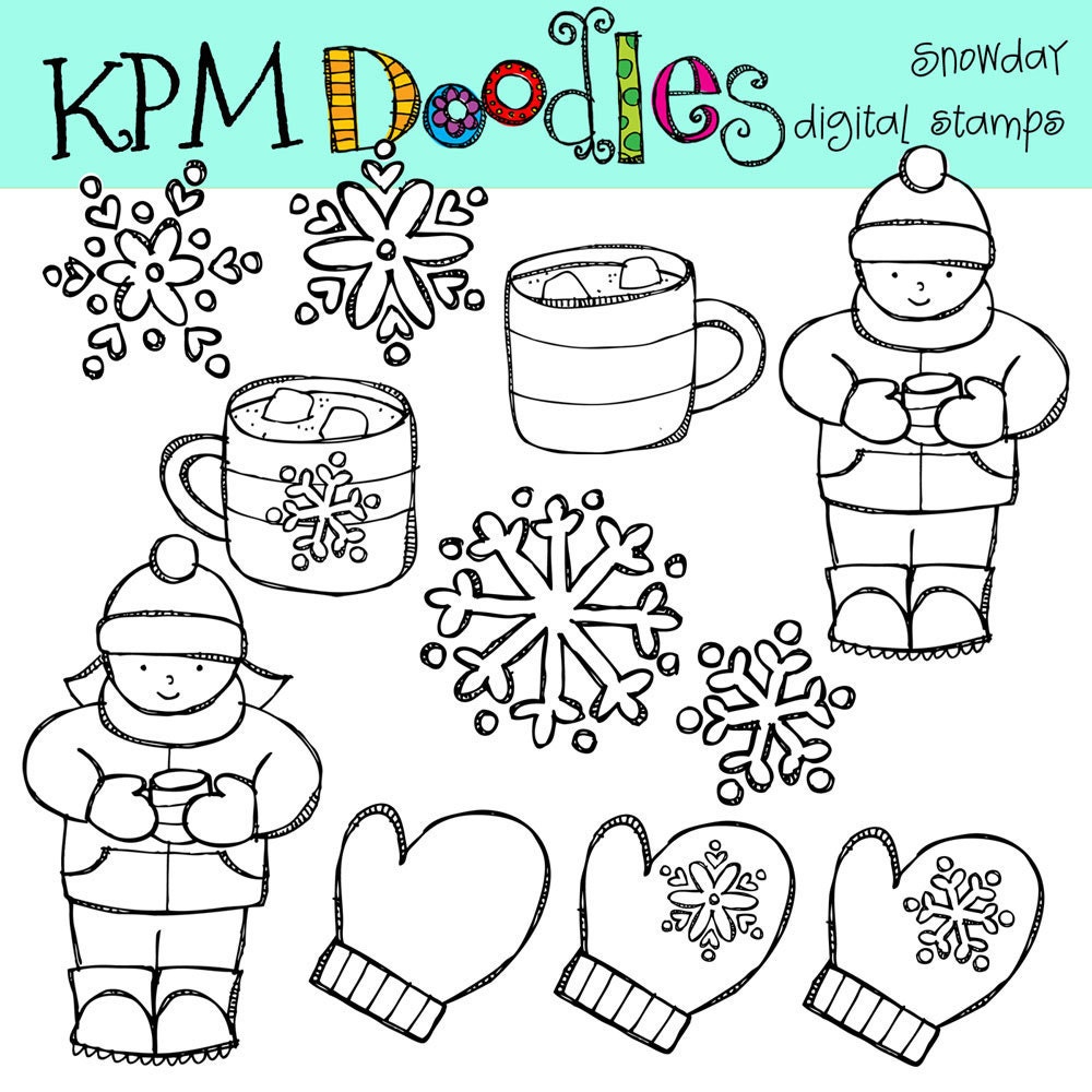 KPM Snow Day Color Clip Art and Blackline Stamps COMBO - Etsy