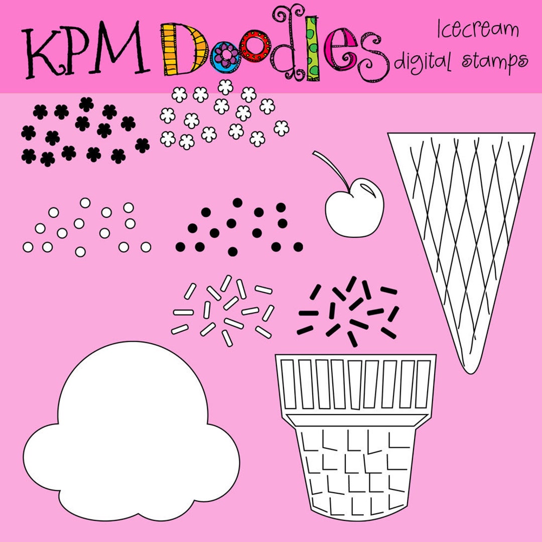 KPM Ice Cream Digital Black Line Stamps - Etsy