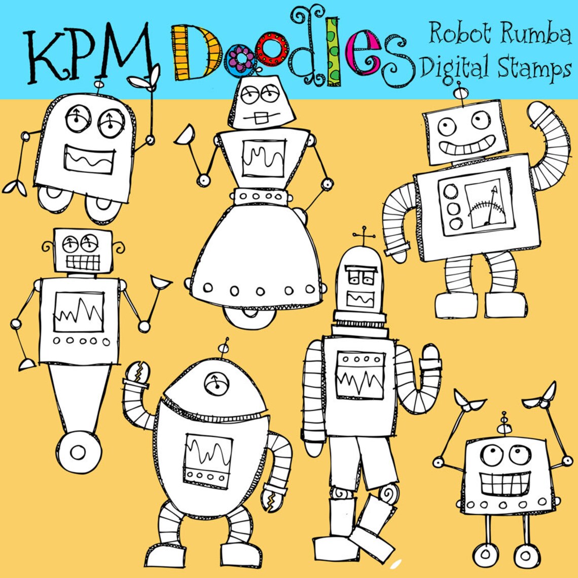 KPM Robot Rumba Digital Blackline Stamps - Etsy