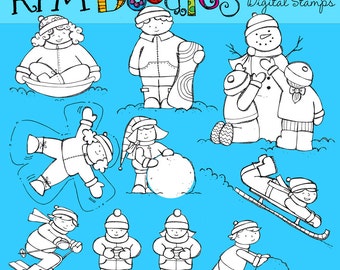 COMBO Snow Kids Digital Clip Art and Stamps | Etsy