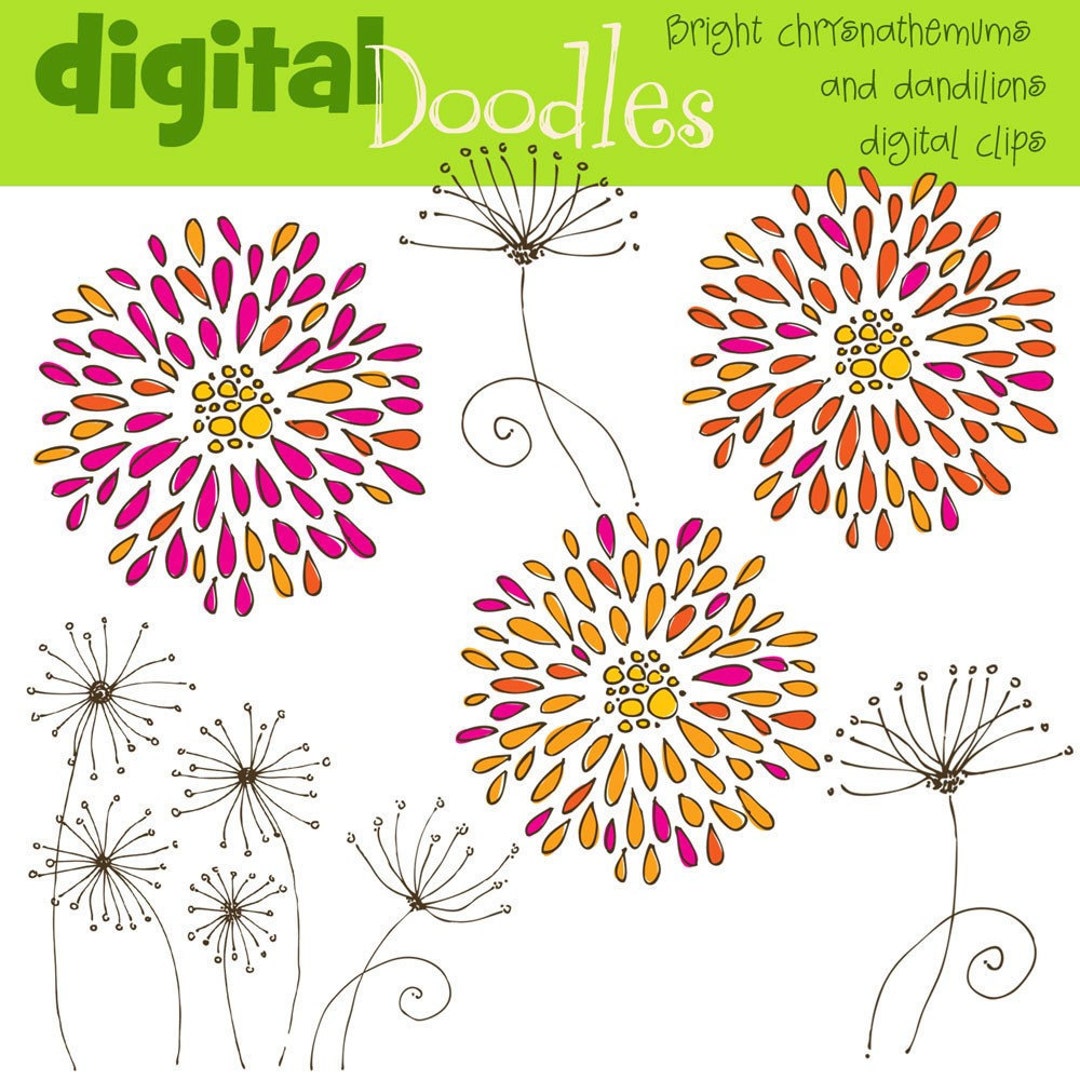 KPM Bright Crysanthimums and Dandilions Digital Clip Art - Etsy