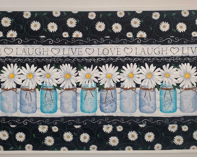 Daisy Table Runner, Canning Jars, Table Topper, Quilted, Handmade ...