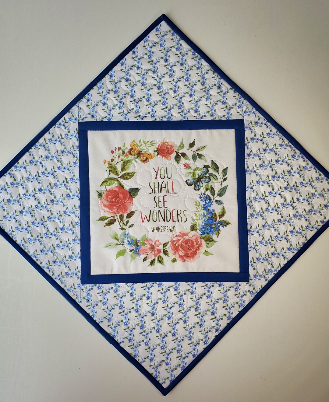 Floral Table Topper, 18x18, Shakespeare Quote, Wreath, Candle Mat ...