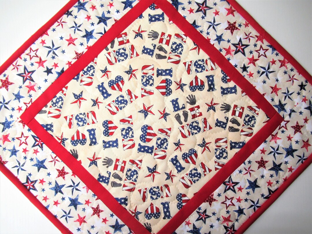 Quilted Patriotic Table Topper: Handmade Independence Day Decor (16x16 ...