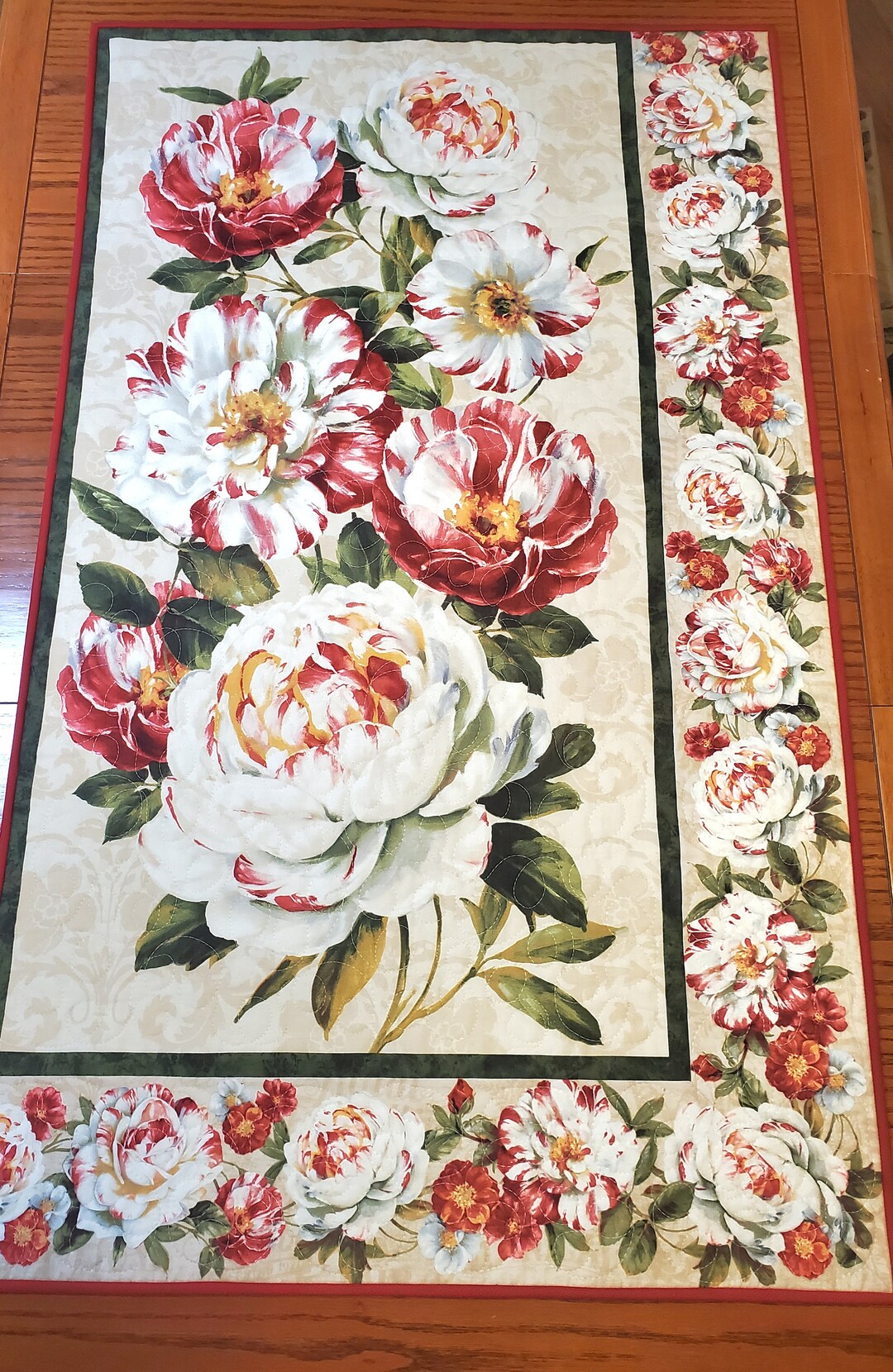 Floral Wall Hanging, Peonies, Table Topper, 29.5x49.5, Quilted ...