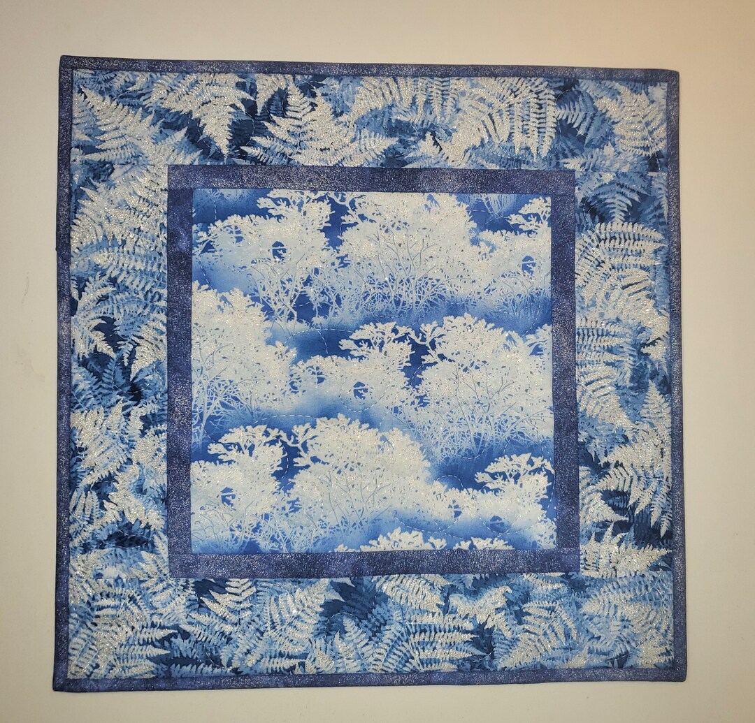 Winter Frost Table Topper, Silver Metallic, 17x17, Handmade, Quilted ...