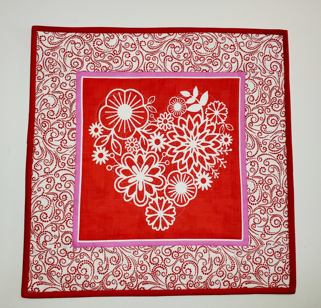 Valentine Table Topper Heart, 16x16, Wedding, Red and White, Handmade ...
