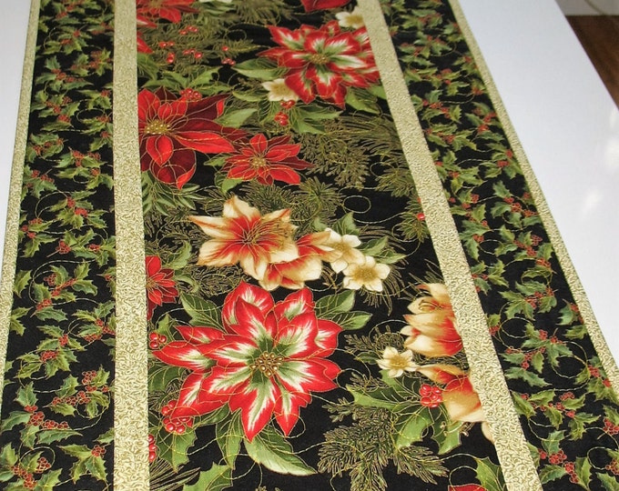 Christmas Table Runner Poinsettias Lillies Reversable From - Etsy