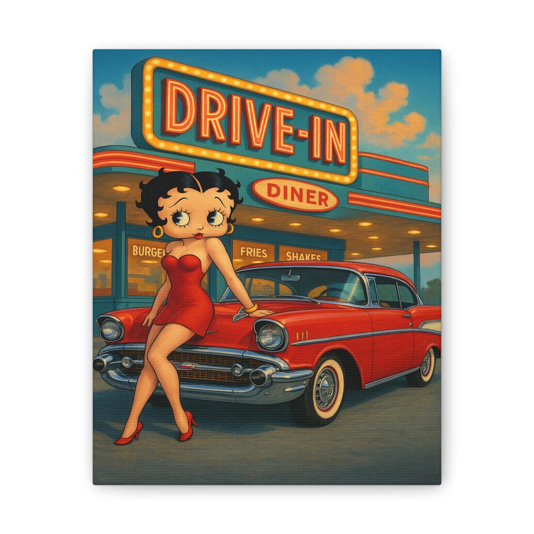 Betty Boop Vintage Drive-in Diner Canvas Art, Retro Wall Decor, Betty ...
