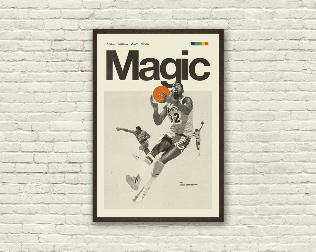 MAGIC JOHNSON Inspired Poster, Art Print - Minimalist, Helvetica, Mid ...