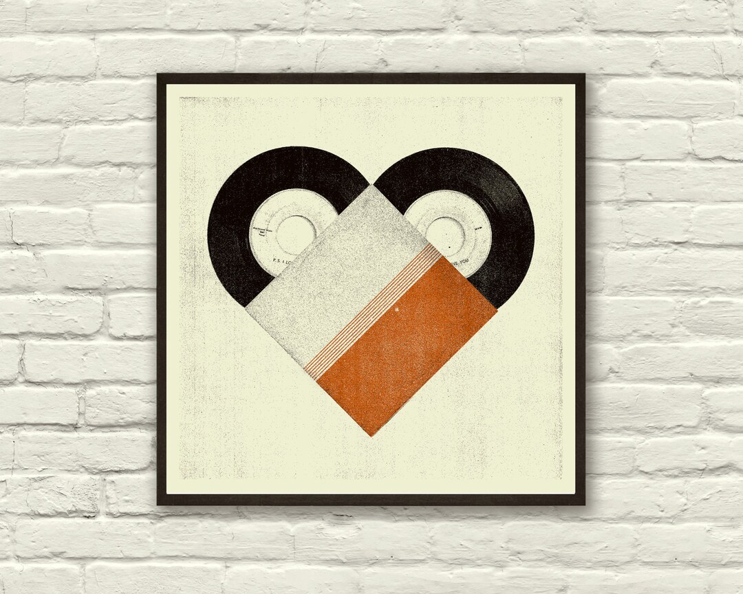 VINTAGE VINYL LOVE - Art Print, Poster, Heart, Music, Nursery, Boutique ...