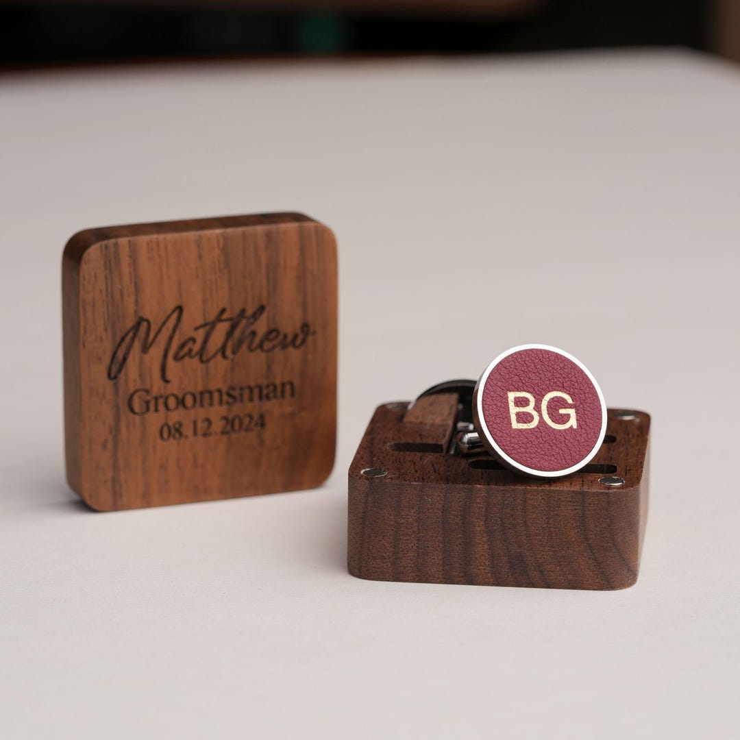 Personalized Leather Cufflinks 20mm for Groom, Custom Initial Cufflink ...