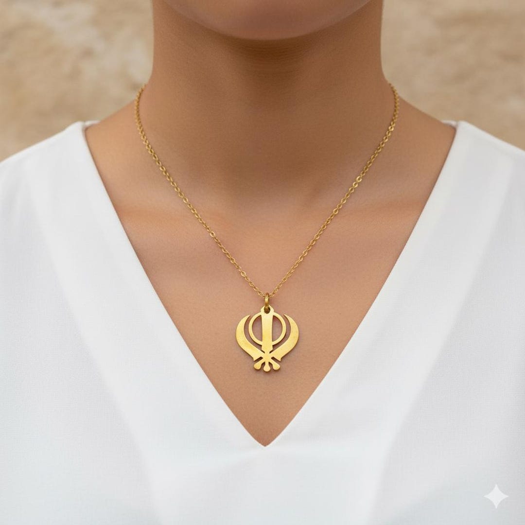 Brass Khanda Necklace for Men, Sikh Symbol Jewellery, Spiritual ...