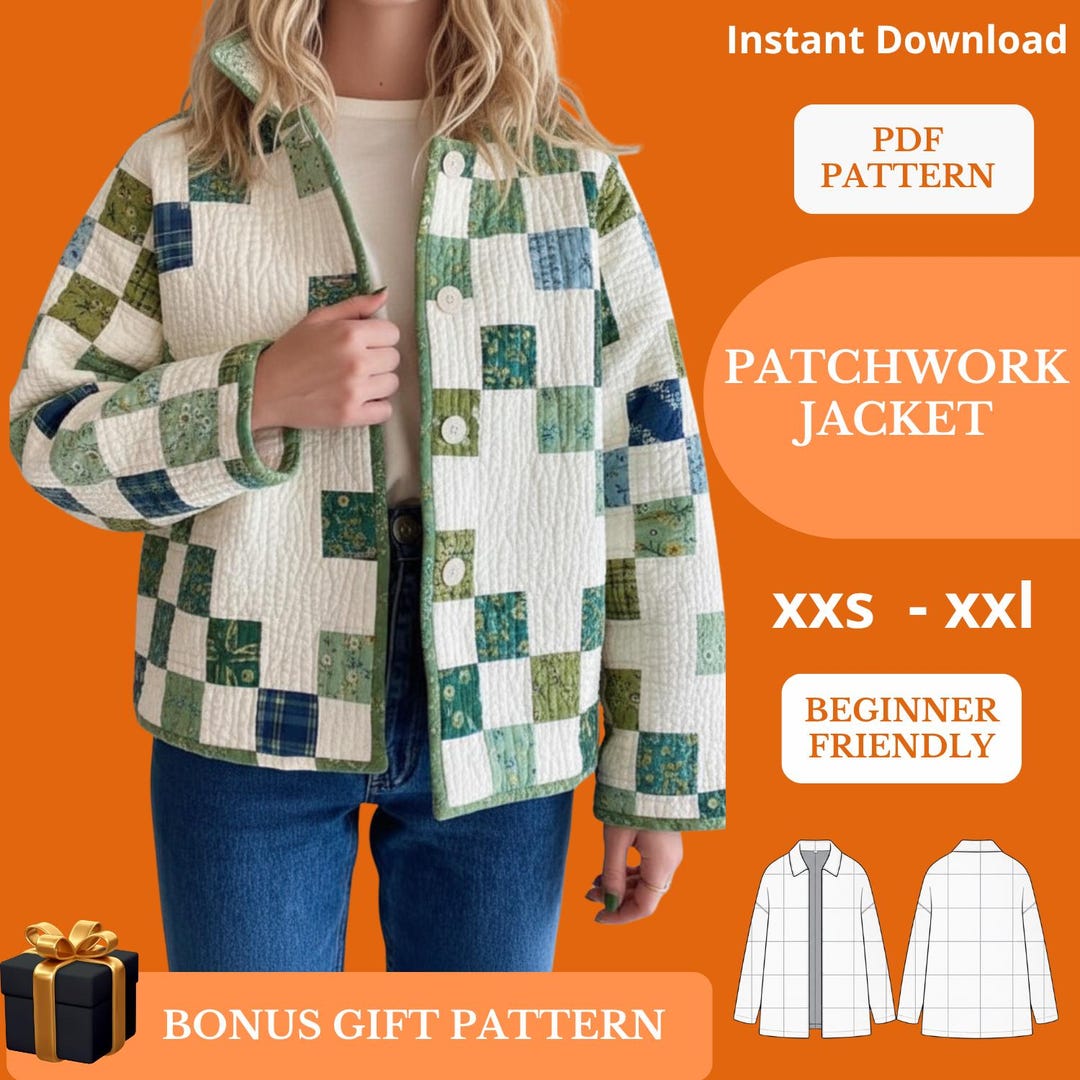 Patchwork Jacket Sewing Pattern PDF – Quilted Floral Coat Pattern ...