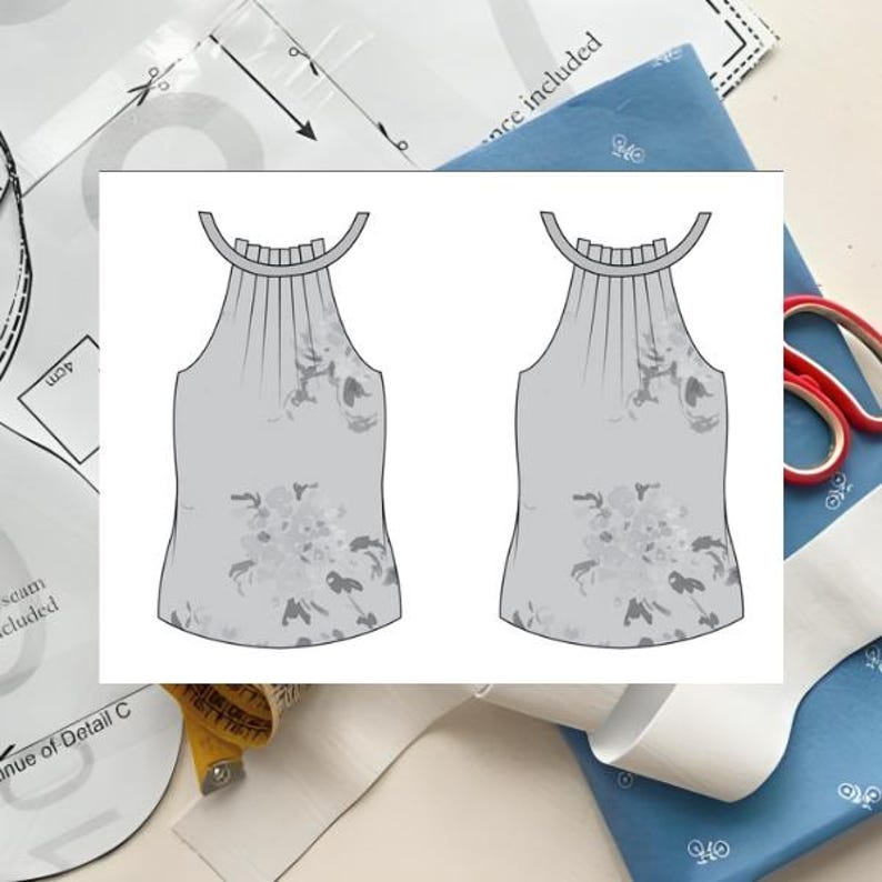 Halter Neck Top- Sewing Pattern -beginner DIY Blouse - Schnittmuster ...