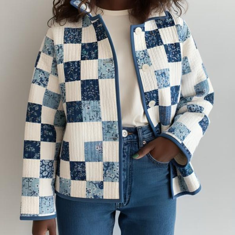 Patchwork Jacket Sewing Pattern PDF – Quilted Floral Coat Pattern ...