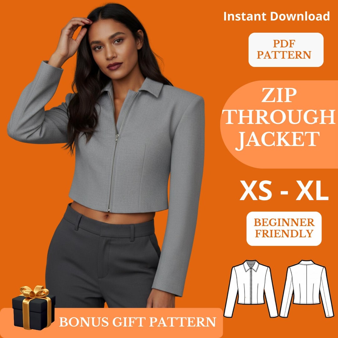 Zip-through Cropped Jacket Sewing Pattern (PDF) – Fully Lined ...