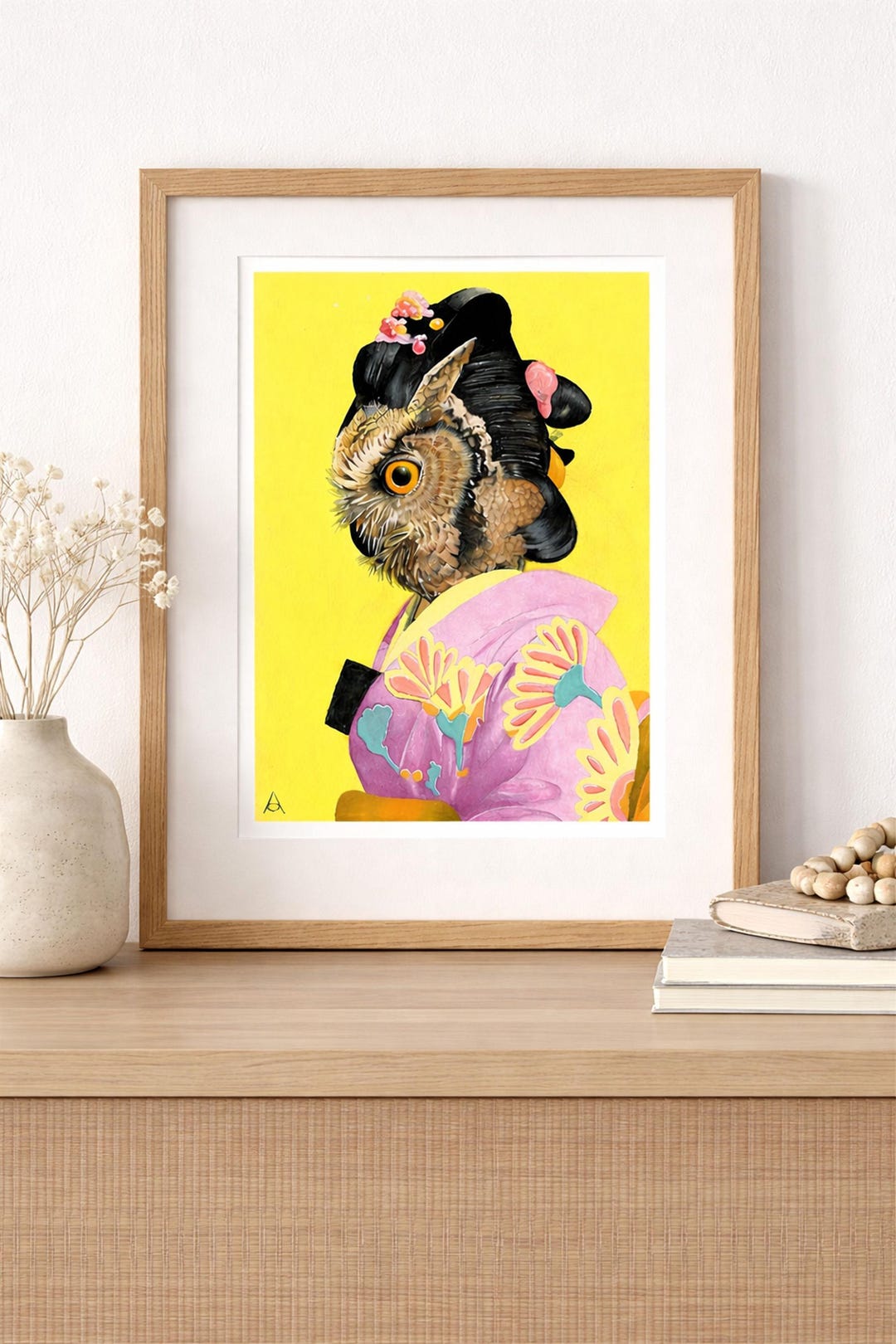 Fukuro – Owl Kimono Portrait, Japanese Animal Art Print, Digital ...