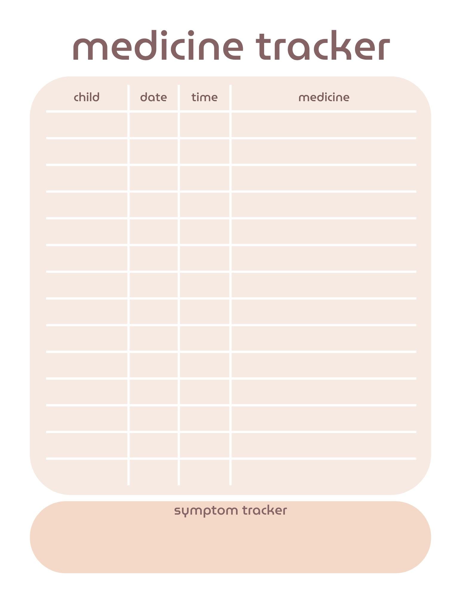 Printable Medicine Tracker for Kids | Daily Medication & Symptom Log ...