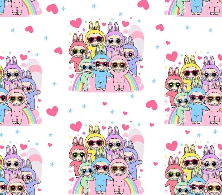 Kawaii Labubu Family Cartoon Fabric-pure Cotton Fabric,by 1/2 Yard - Etsy