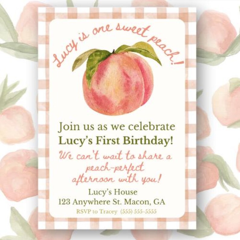 One Sweet Peach Birthday Invitation | Custom Toddler Birthday | Printed ...