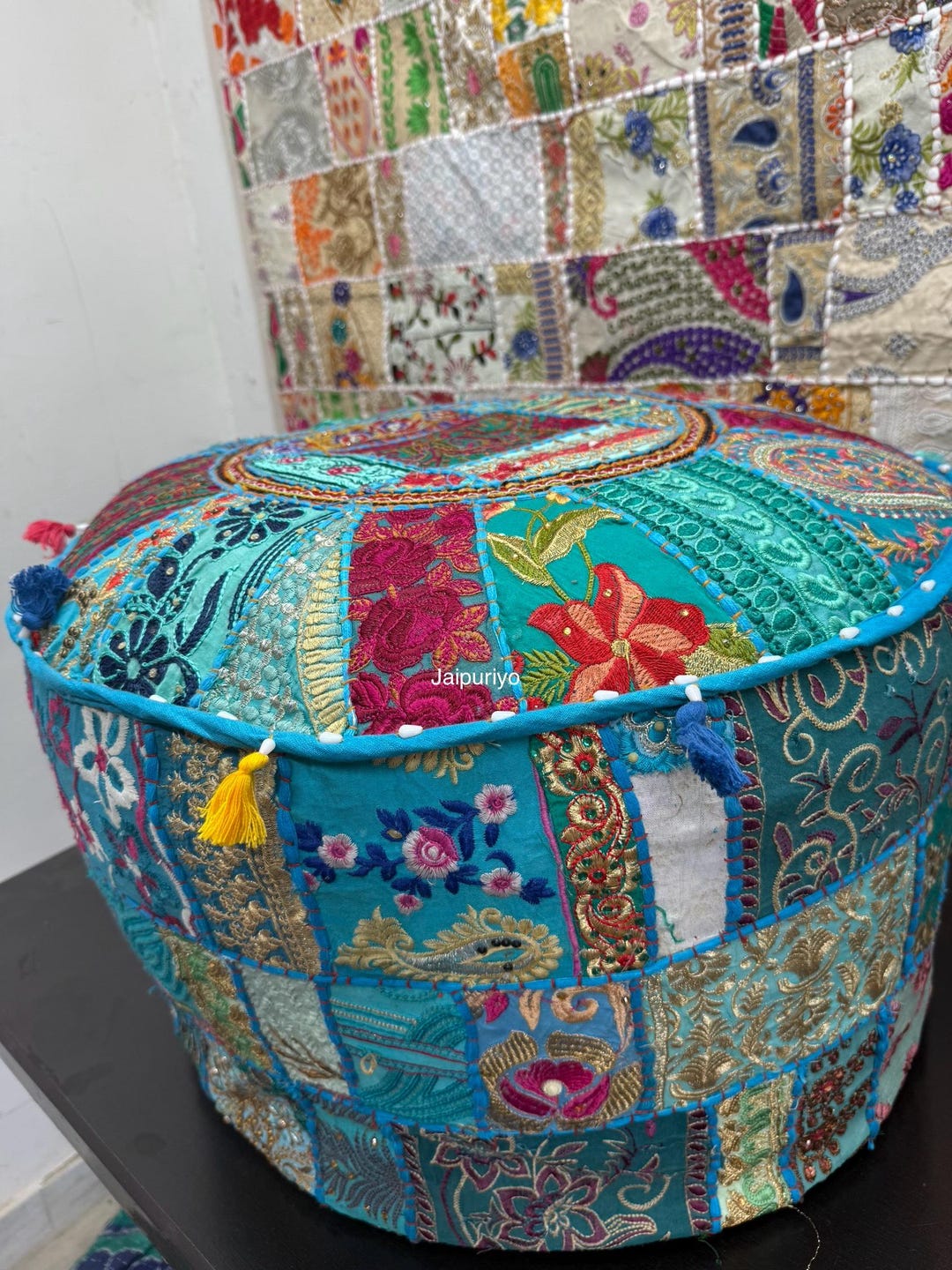 Ethnic Pouf Cover. Patchwork Foot Stool. Indian Home Deco. - Etsy
