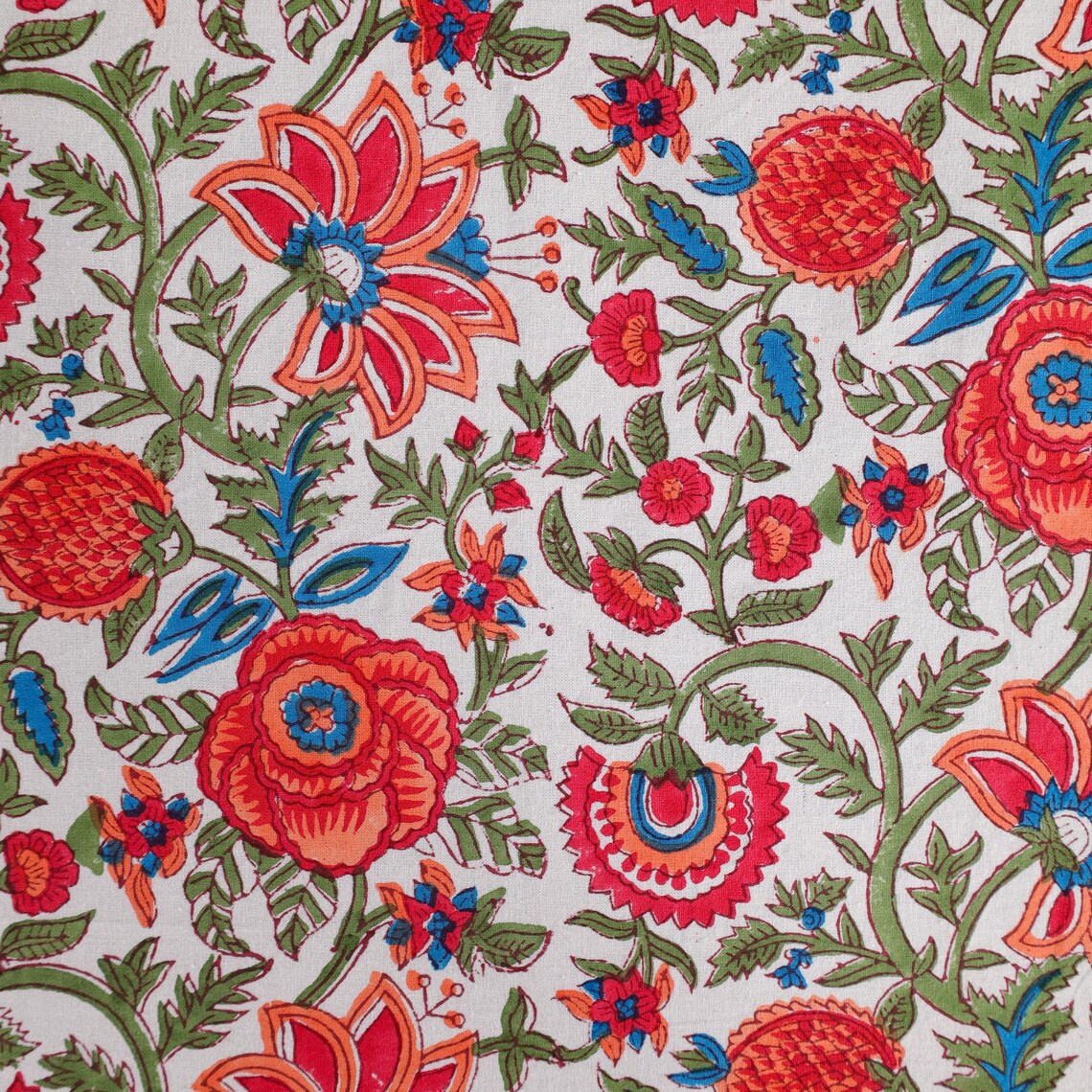 Hand Block Printed Round Tablecloth: Indian Floral Cotton Table Linen ...