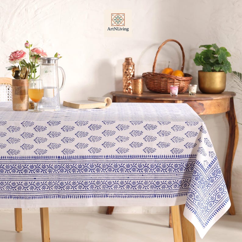 Indian Floral Block Print Cotton Tablecloth - Boho Dining Table Cover ...